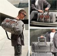 China Canvas Genuine Leather Carry On Travel Bag Large Capacity 50L Expandable for sale