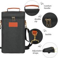China Leakproof  Insulated Padded 2 Bottle  Gift Tote Carrier Custom Travel Wine Bag with shoulder strap for sale