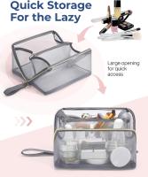 China Portable Large Black Mesh Cosmetic Bag Open Flat Organizer Travel Bag For Men Women for sale