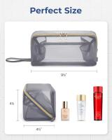 China Portable Large Black Mesh Cosmetic Bag Open Flat Organizer Travel Bag For Men Women for sale