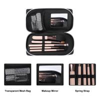 China Small Luxury Custom Cosmetic Bag Black Leather Makeup Pouch Women 7X1X3.9 Inch for sale