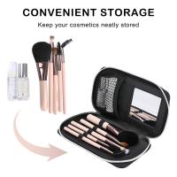 China Small Luxury Custom Cosmetic Bag Black Leather Makeup Pouch Women 7X1X3.9 Inch for sale