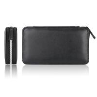 China Small Luxury Custom Cosmetic Bag Black Leather Makeup Pouch Women 7X1X3.9 Inch for sale