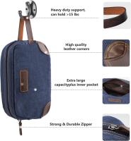 China Bathroom Toiletry Travel Bag For Men , Blue Leather And Canvas Large Dopp Kit for sale