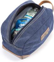 China Bathroom Toiletry Travel Bag For Men , Blue Leather And Canvas Large Dopp Kit for sale