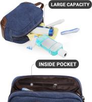 China Bathroom Toiletry Travel Bag For Men , Blue Leather And Canvas Large Dopp Kit for sale