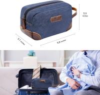 China Bathroom Toiletry Travel Bag For Men , Blue Leather And Canvas Large Dopp Kit for sale