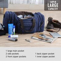 China Durable Canvas Blue Weekender Overnight Bag Sports Gym Yoga Messenger Bag With Handle for sale