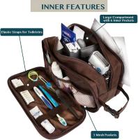 China Dark Brown Water-resistant Dopp Kit PU Leather Shaving Pouch Organizer Travel Bag for Accessories Cosmetic  Hygiene for sale