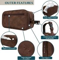China Dark Brown Water-resistant Dopp Kit PU Leather Shaving Pouch Organizer Travel Bag for Accessories Cosmetic  Hygiene for sale