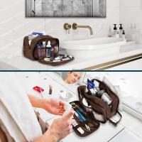 China Dark Brown Water-resistant Dopp Kit PU Leather Shaving Pouch Organizer Travel Bag for Accessories Cosmetic  Hygiene for sale