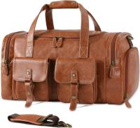 China Large Brown PU Leather Carry On Weekender Overnight Sports Yoga Gym Custom Travel Bag with Shoe Pouch for sale