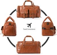 China Large Brown PU Leather Carry On Weekender Overnight Sports Yoga Gym Custom Travel Bag with Shoe Pouch for sale