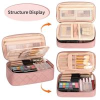 China Portable Pink Cute Small Makeup Brush Organizer Custom Travel Bag With Compartment for sale