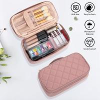 China Portable Pink Cute Small Makeup Brush Organizer Custom Travel Bag With Compartment for sale