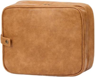 China 3 In1 Makeup Toiletry Travel Bag Brown Leather Water-Resistant Hanging With Hooks for sale