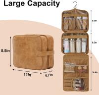 China 3 In1 Makeup Toiletry Travel Bag Brown Leather Water-Resistant Hanging With Hooks for sale
