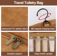 China 3 In1 Makeup Toiletry Travel Bag Brown Leather Water-Resistant Hanging With Hooks for sale