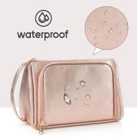 China Portable Rose Golden PU Leather Toiletry Makeup Bag Waterproof Custom Travel Bag for sale