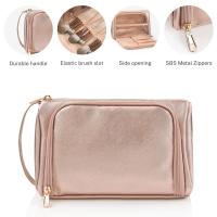 China Portable Rose Golden PU Leather Toiletry Makeup Bag Waterproof Custom Travel Bag for sale