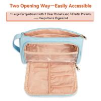 China Waterproof Makeup Toiletry Travel Bag Portable Blue PU Leather for sale
