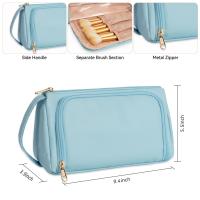 China Waterproof Makeup Toiletry Travel Bag Portable Blue PU Leather for sale
