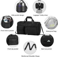 China Large Capacity Black Weekender Overnight Bag Custom Travel Bag With Dry And Wet Separation for sale