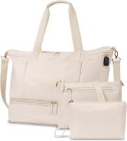 China Beige Carry On Tote Expandable Weekender Duffel Travel Bag With Shoe Compartment And Wet Pocket for sale