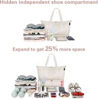 China Beige Carry On Tote Expandable Weekender Duffel Travel Bag With Shoe Compartment And Wet Pocket for sale
