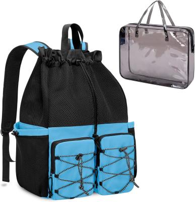 China Large Waterproof Drawstring Beach Swim Gym Pool Sports Mesh Custom Travel Bag For Men And Women for sale