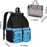 China Large Waterproof Drawstring Beach Swim Gym Pool Sports Mesh Custom Travel Bag For Men And Women for sale