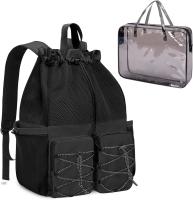 China Black Waterproof Drawstring Beach Swim Gym Pool Sports Mesh Custom Travel Bag for Men and Women for sale