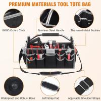 China 16 Inch 26 Pockets Steel Handle Custom Travel Tool Bag With Removable Shoulder Strap for sale