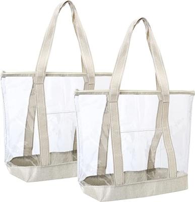 China Clear Custom Shopping Bags Carrier Transparent PVC Tote Bag Stadium Outdoor Beach 14x5x13