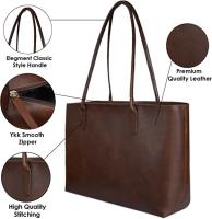 China Vintage Briefcase Computer Leather Laptop Tote Bag , 16x21 Work Office Shoulder Bag for sale