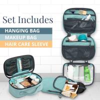 China Ultralight Accessory Hanging Organizer Pouch Dusty Teal Makeup Custom Travel Bag with Brush Holder for sale