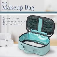 China Ultralight Accessory Hanging Organizer Pouch Dusty Teal Makeup Custom Travel Bag with Brush Holder for sale