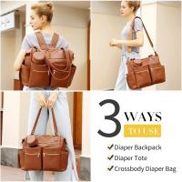 China Dad Mommy Tote Diaper Bag Backpack Leather Backpack Changing Pad 16.5x7x13.5