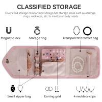 China Foldable Jewelry Storage Bag Case Mini Travel Organizer Jewellery Roll Bag 14.5x3x15cm for sale