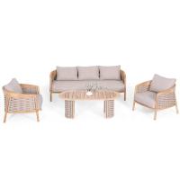 China Anti Corrosion Grade 3A Teak Rattan Effect Garden Furniture Sofa Set For Balcony for sale