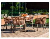 China Villa Terrace Furniture Set Rattan Dining Table And Aluminium Chairs Fashion Style for sale