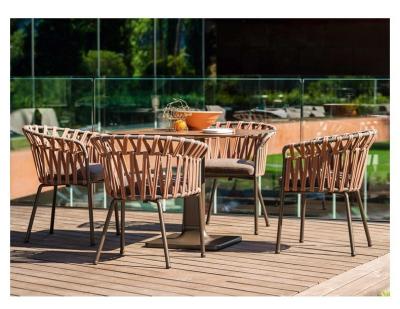 China Villa Terrace Furniture Set Rattan Dining Table And Aluminium Chairs Fashion Style for sale