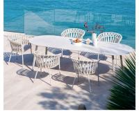 China Villa Terrace Furniture Set Rattan Dining Table And Aluminium Chairs Fashion Style for sale