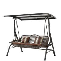 China Metal Frame Rattan Seat Outdoor Double Hanging Chair With Awning for sale