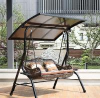 China Metal Frame Rattan Seat Outdoor Double Hanging Chair With Awning for sale