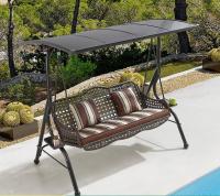 China Metal Frame Rattan Seat Outdoor Double Hanging Chair With Awning for sale