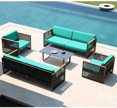 China Aluminium Alloy Frame Woven Rope Outdoor Dining Set Garden Furniture for sale