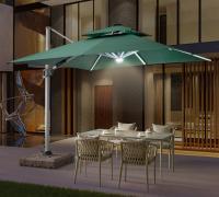 China OEM Aluminum Frame Parasol Cantilever Patio Umbrella With White LED Lights for sale