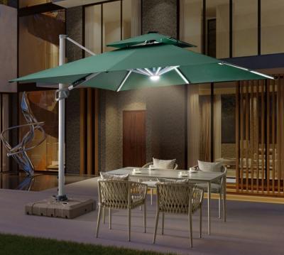 China OEM Aluminum Frame Parasol Cantilever Patio Umbrella With White LED Lights for sale