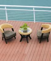 China Tempered Glass 8mm Table Top Bistro Patio Table And Wood / Rattan Chairs for sale